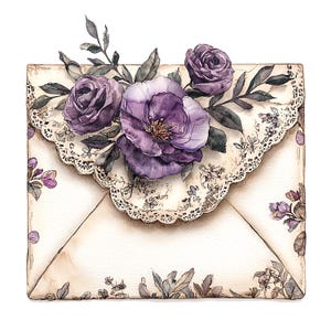 16 Vintage Floral Envelope Clipart, Old Envelope, Printable Watercolor ...