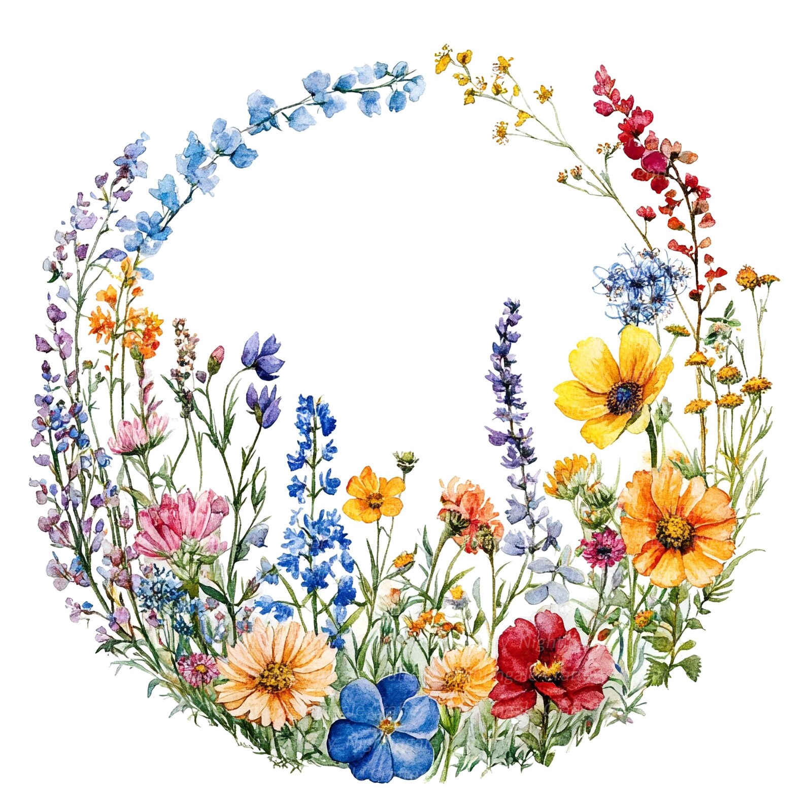 10 Wildflower Circular Decor Clipart, Flowers Wreath, Printable ...