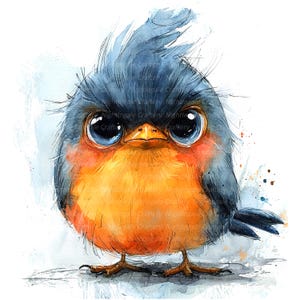 10 Grumpy Bird Clipart, Christmas Robin Bird, Printable Watercolor ...