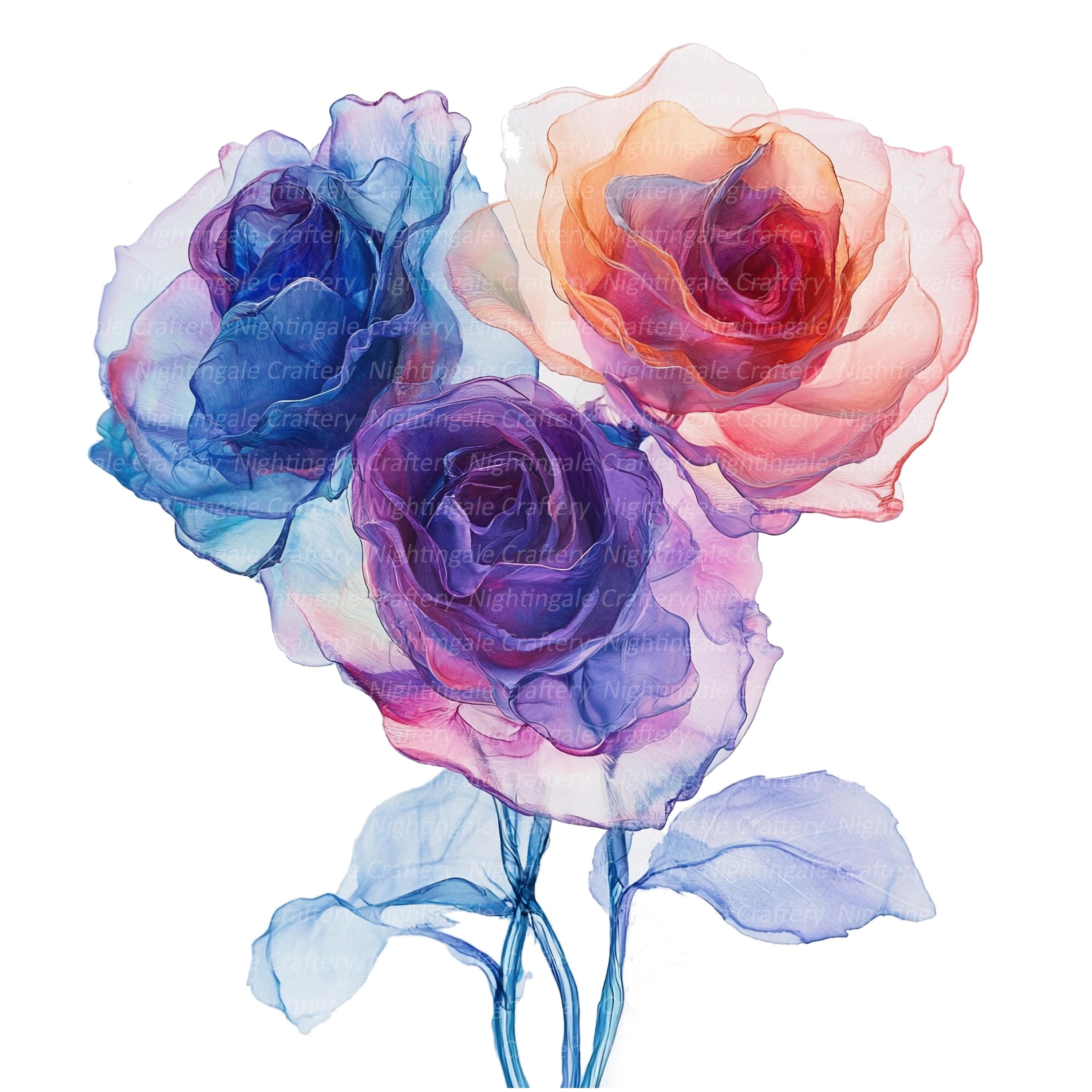 10 Mesmerizing Roses Clipart, Roses Wall Art, Printable Watercolor ...