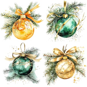 16 Coloured Baubles Clipart, Christmas Bauble, Printable Watercolor ...