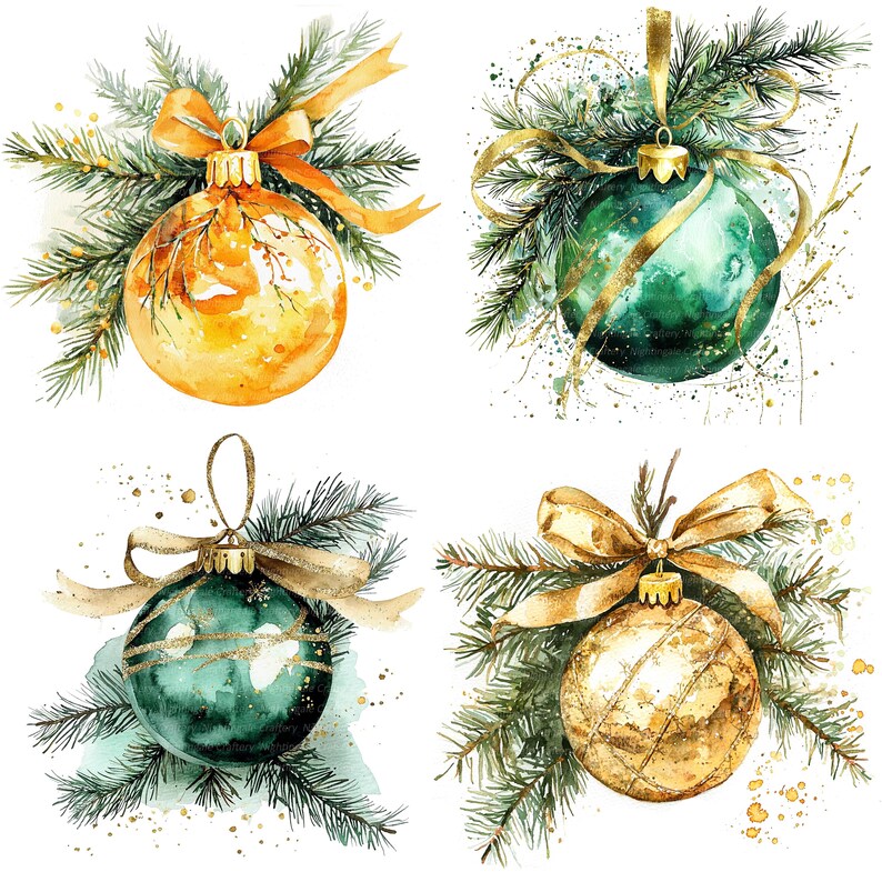 16 Coloured Baubles Clipart, Christmas Bauble, Printable Watercolor ...