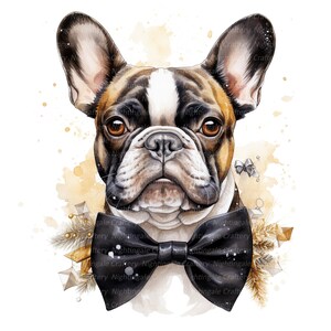 14 French Bulldog Clipart, Golden Christmas Theme, Printable Watercolor ...