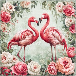 10 Flamingo in Roses, Digital Paper Pack, Printable Watercolor Clipart ...