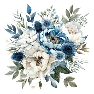 10 Blue Peonies Bouquet Clipart, Peonies Print, Printable Watercolor ...