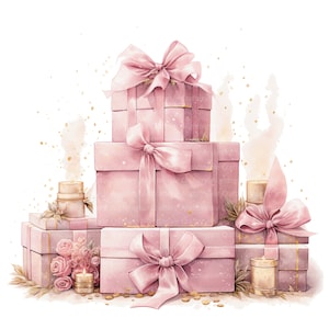 7 Golden Pink Gifts Clipart, Adorable Gifts, Printable Watercolor ...