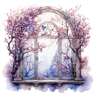 12 Enchanted Window Clipart, Mystic Floral Window Clipart, Printable ...