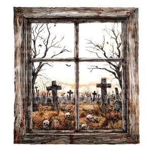 16 Window to Cemetery Clipart, Halloween Cemetery Clipart, Printable ...