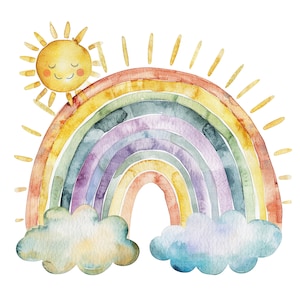 10 Sun and Rainbow Clipart, Nursery Rainbow, Printable Watercolor ...