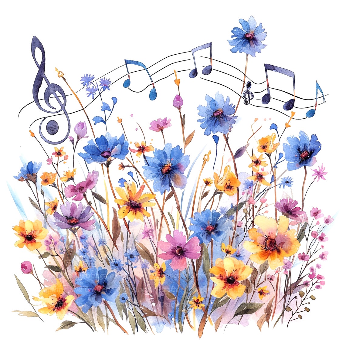 12 Floral Music Notes Clipart, Music Clipart, Printable Watercolor ...