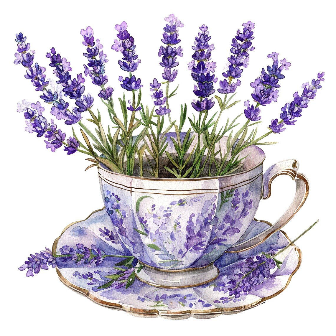 10 Lavender in Tea Cup Clipart, Floral Tea Cup, Printable Watercolor ...