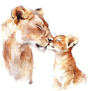 10 Baby Lion Love Clipart, Little Lion Mum, Printable Watercolor ...