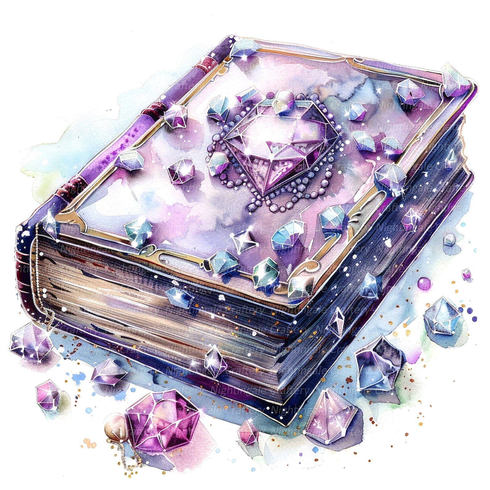 11 Jewelled Book Clipart, Magic Book Clipart, Printable Watercolor ...