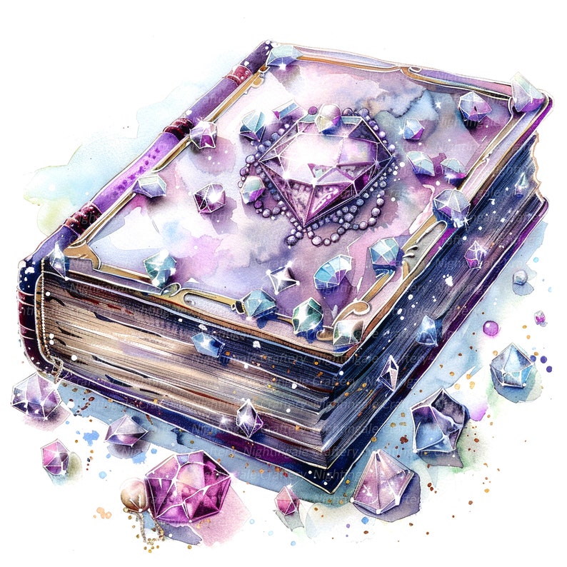 11 Jewelled Book Clipart, Magic Book Clipart, Printable Watercolor ...