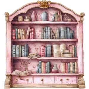9 Princess Bookshelf Clipart, Pink Bookshelf, Printable Watercolor ...