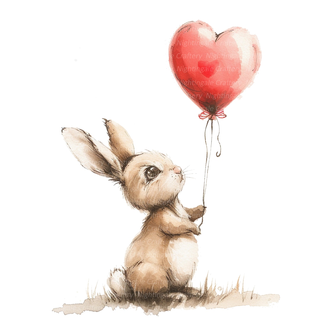 10 Bunny Balloon Clipart, Valentine Balloon, Printable Watercolor ...