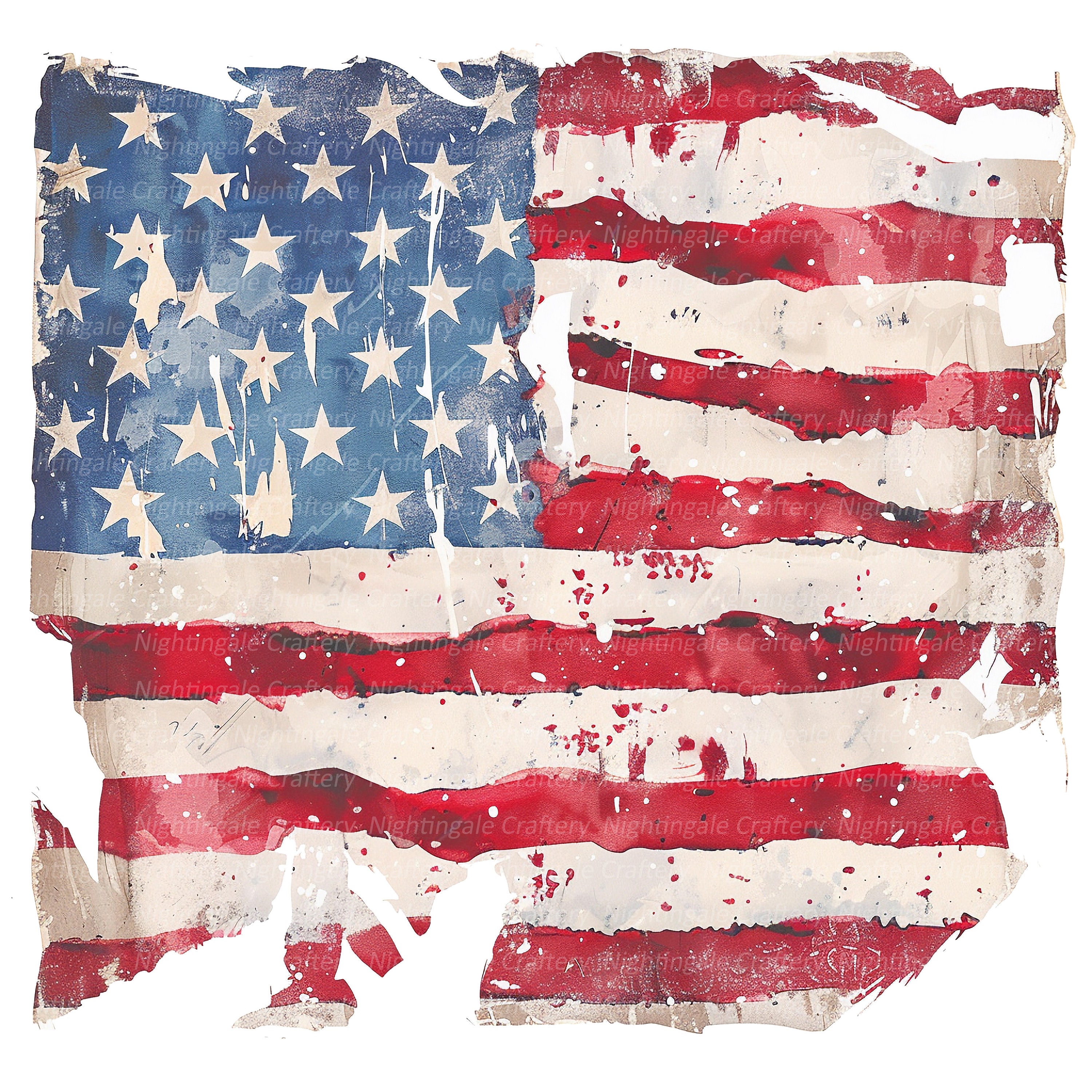 12 Distressed USA Flag Clipart, Torn USA Flag, Printable Watercolor ...