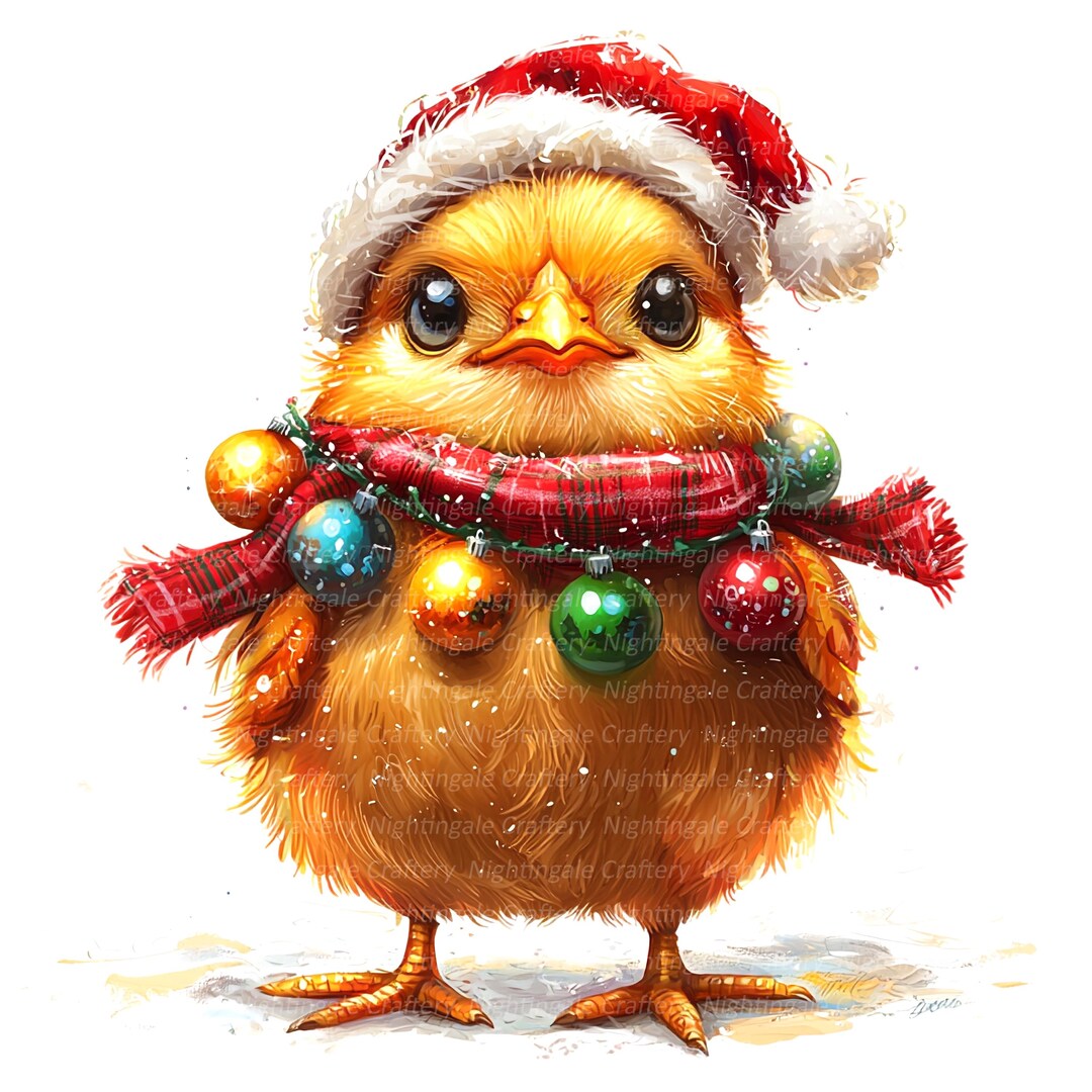 10 Christmas Chick Clipart, Christmas Card, Printable Watercolor ...