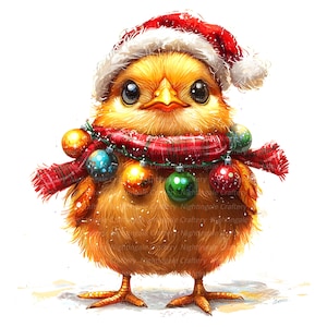 10 Christmas Chick Clipart, Christmas Card, Printable Watercolor ...