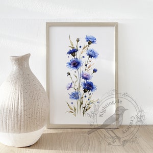 Blue Cornflower Printable, Blue Cornflower Digital Print, Blue ...