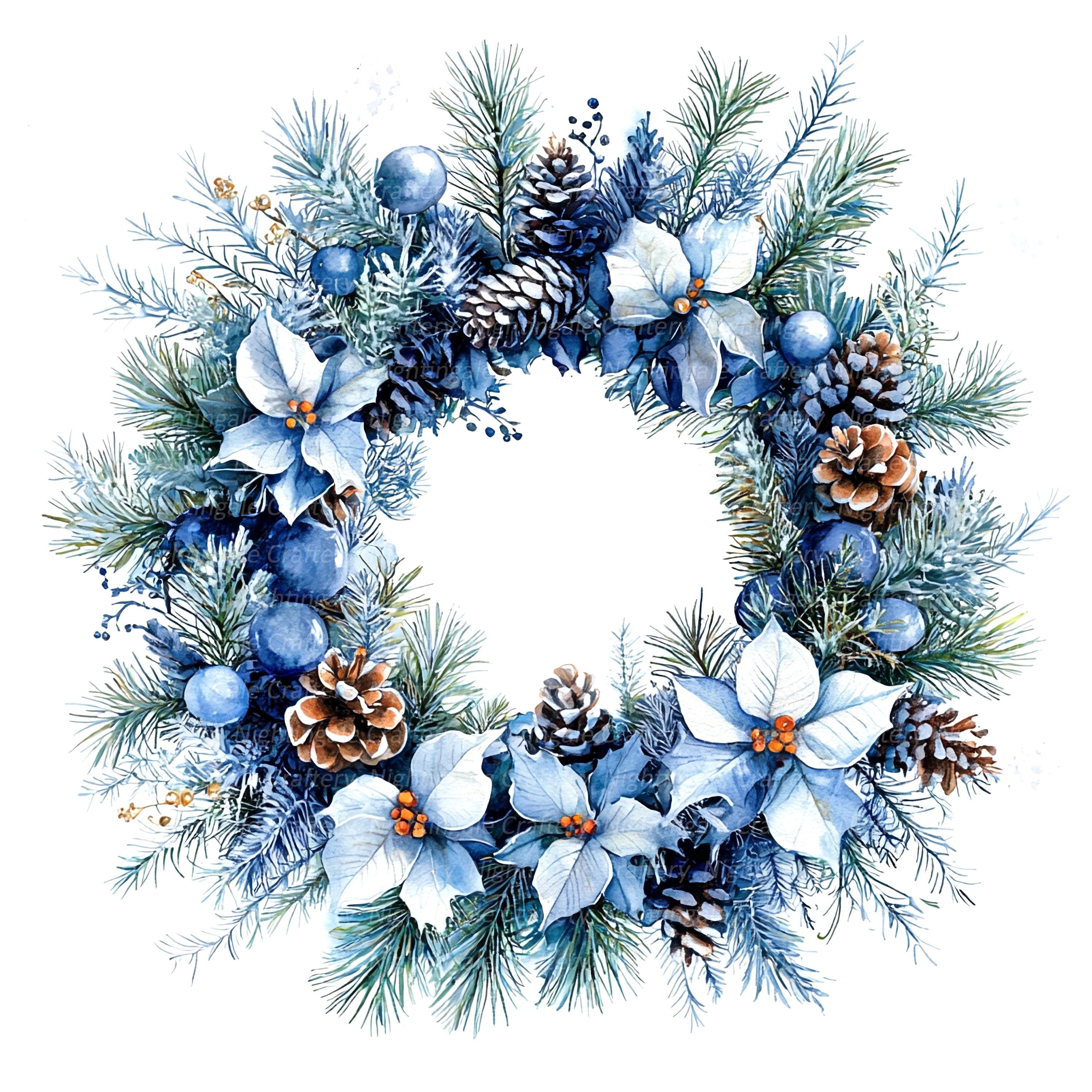 10 Frosty Christmas Wreath Clipart, Winter Wreath, Watercolor Clipart ...