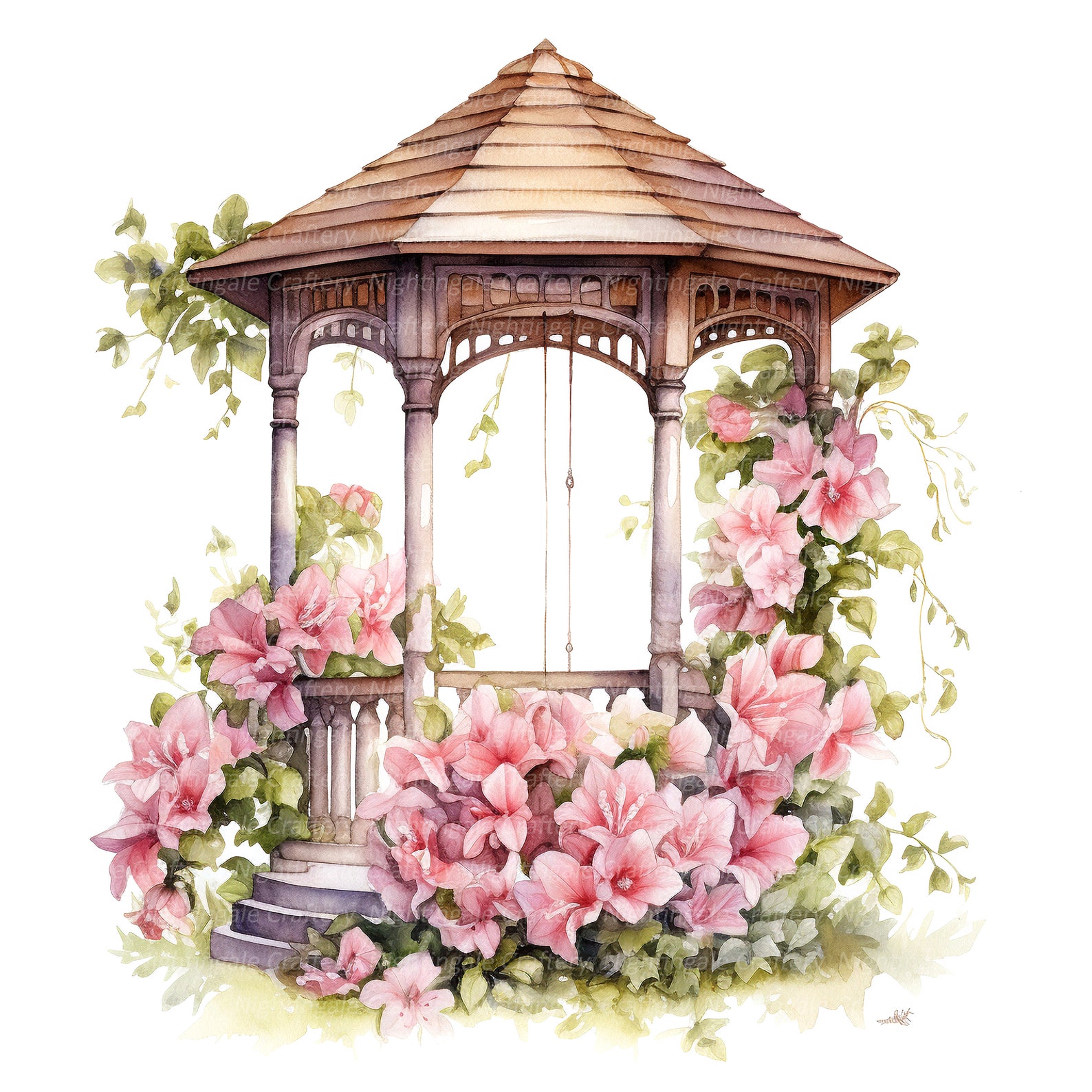 9 Floral Wishing Well Clipart, Garden Well, Printable Watercolor Clipart, High Quality Jpgs ...