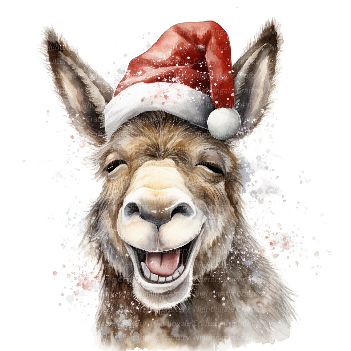 12 Donkey With Santa Hat Clipart, Funny Donkey, Printable Watercolor ...