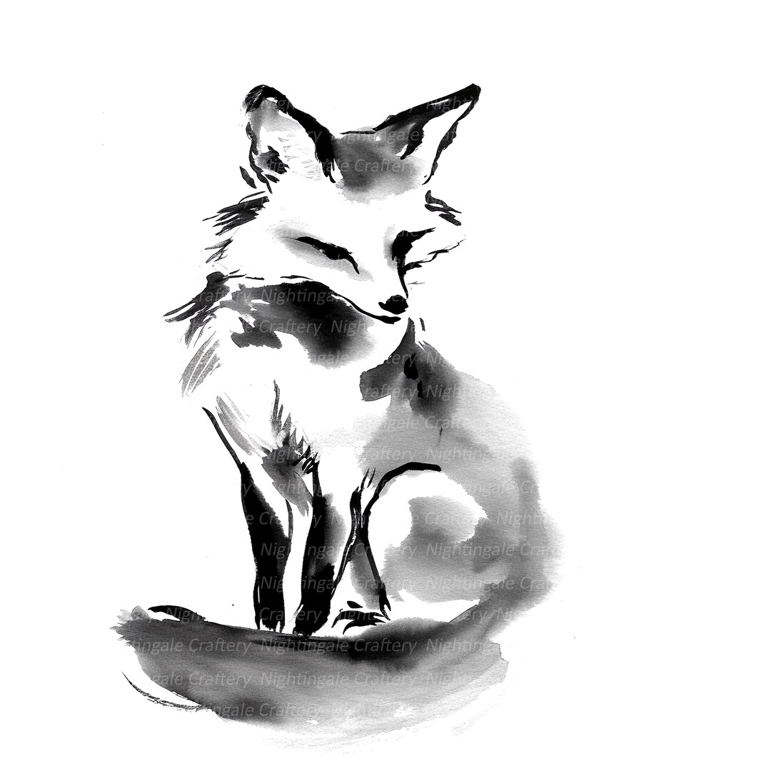 8 Sumi Ink Fox Clipart, Printable Sumi Ink Art Drawing, High Quality ...