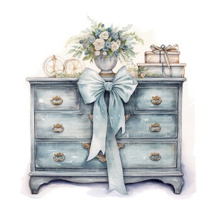10 Vintage Floral Commode Clipart, Shabby Chic, Printable Watercolor ...