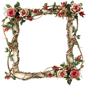 15 Roses Frames Clipart, Floral Frame Clipart, Pink Roses Frame ...