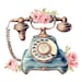 8 Vintage Floral Phone Clipart, Retro Telephone, Printable Watercolor ...