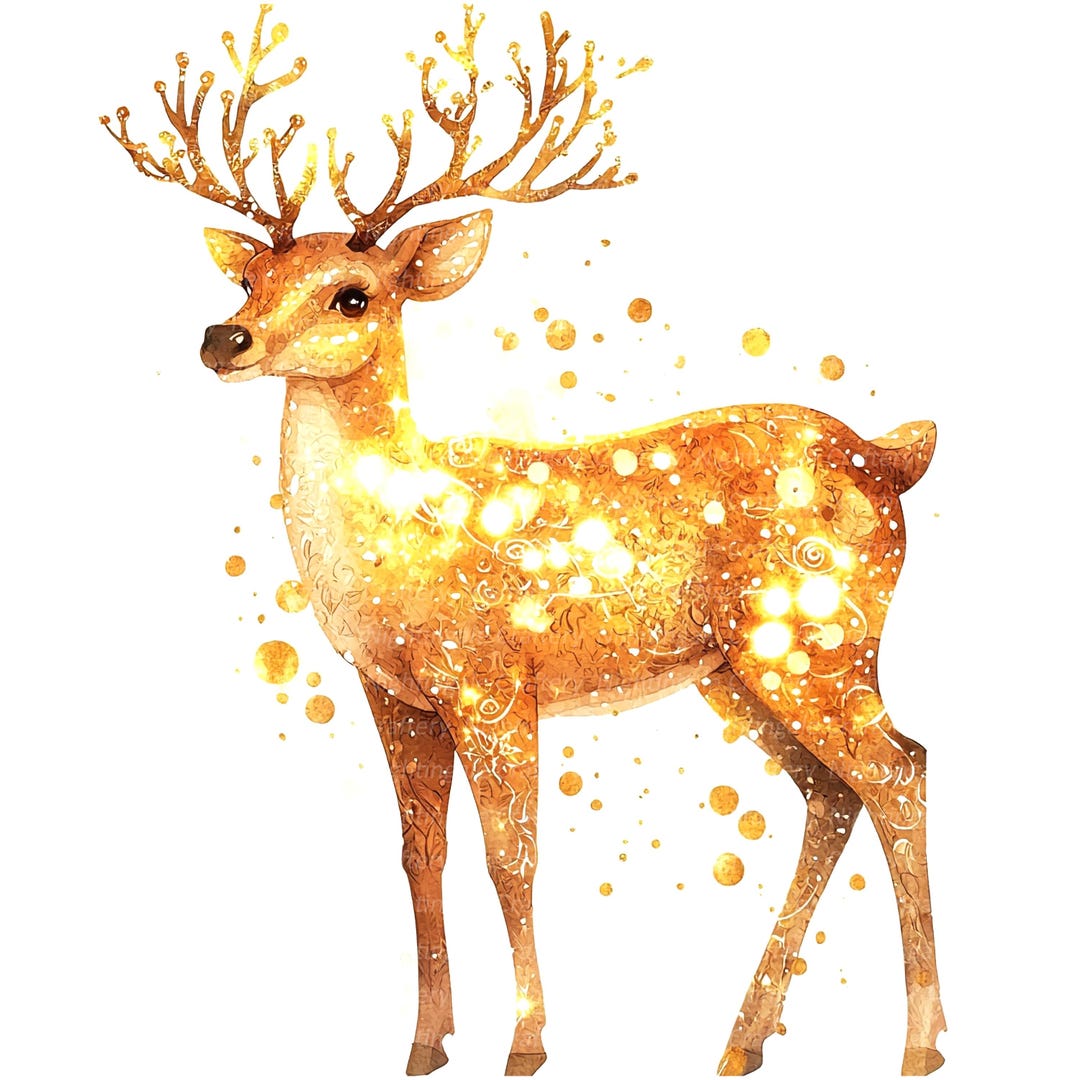 10 Golden Deer Clipart, Abstract Deer, Stag, Printable Watercolor ...