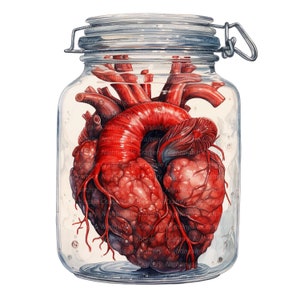10 Human Heart in Jar Clipart, Halloween, Printable Watercolor Clipart ...