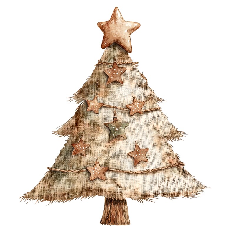 14 Rustic Hessian Christmas Tree Clipart, Printable Watercolor Clipart ...