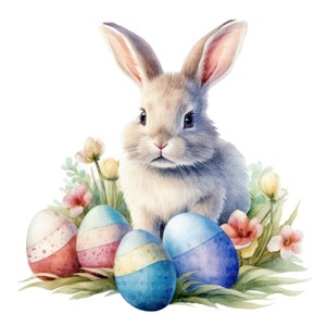 10 Easter Bunny Clipart, Rabbit Clipart, Printable Watercolor Clipart ...