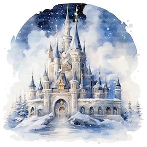 10 Winter Castle Clipart, Winter Palace, Printable Watercolor Clipart ...