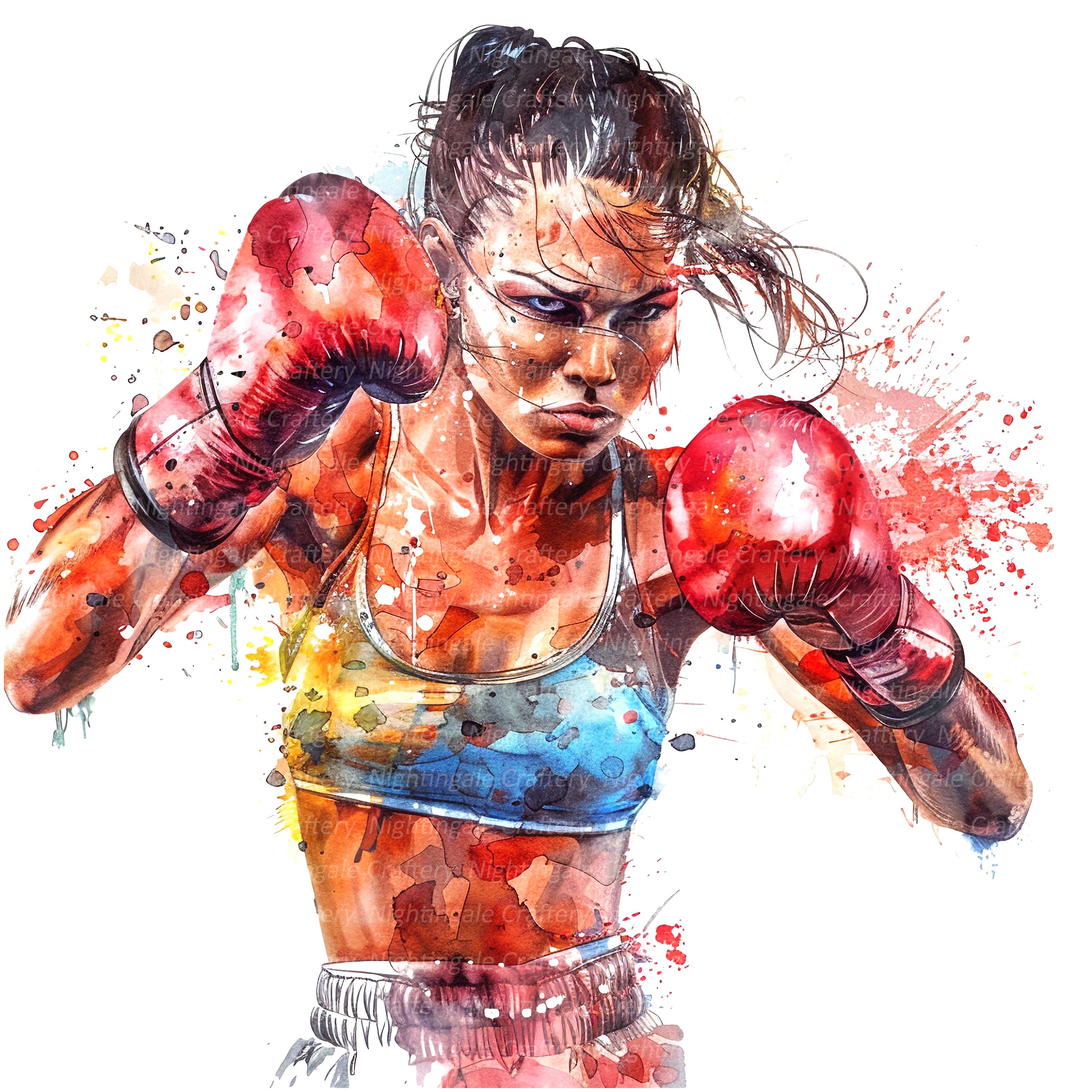 12 Woman Boxing Clipart, Woman Box Clipart, Printable Watercolor ...