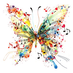 12 Butterfly Music Notes Clipart, Wall Print, Printable Watercolor ...