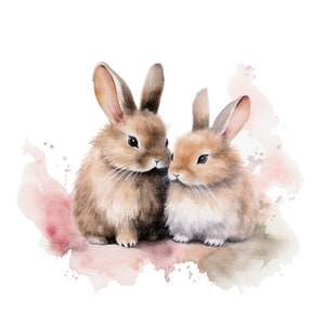 12 Bunny Love Clipart, Rabbit Clipart, Printable Watercolor Clipart, 12 ...