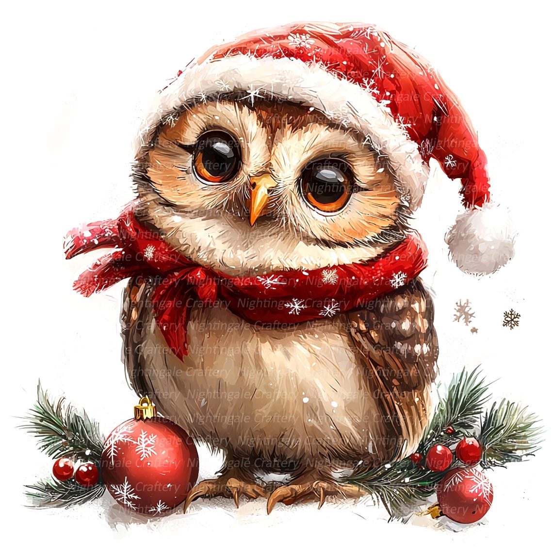9 Christmas Owl Clipart Set 2, Christmas Card, Printable Watercolor ...