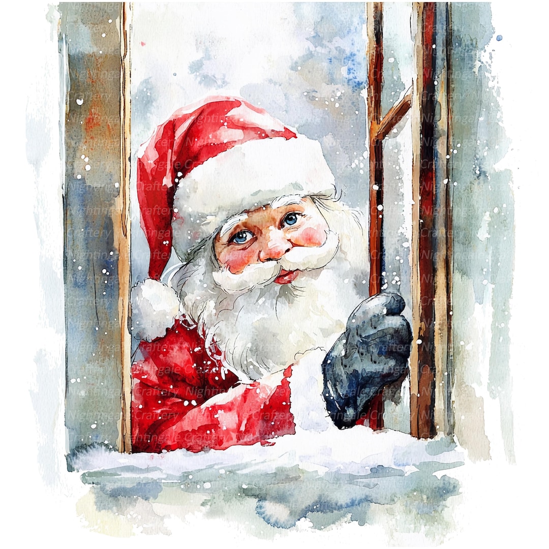 11 Christmas Santa Window Clipart, Printable Watercolor Clipart, High ...