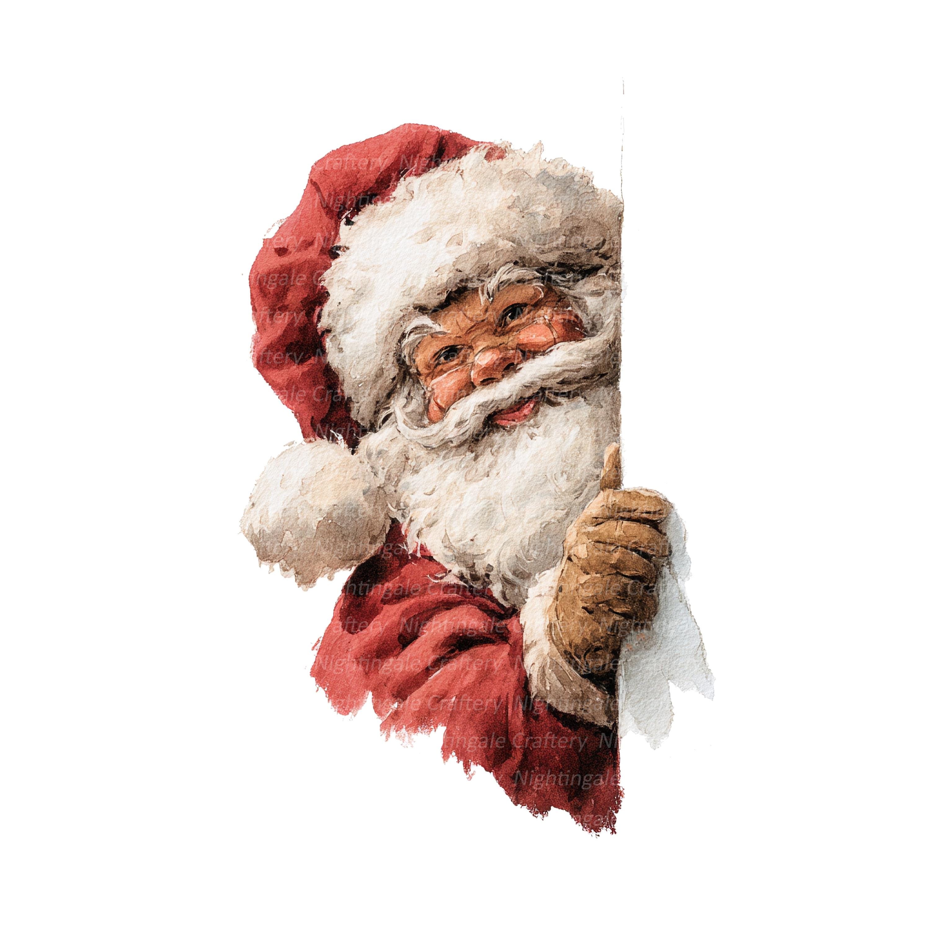 10 Peeking Santa Clipart, Christmas Clipart, Printable Watercolor ...