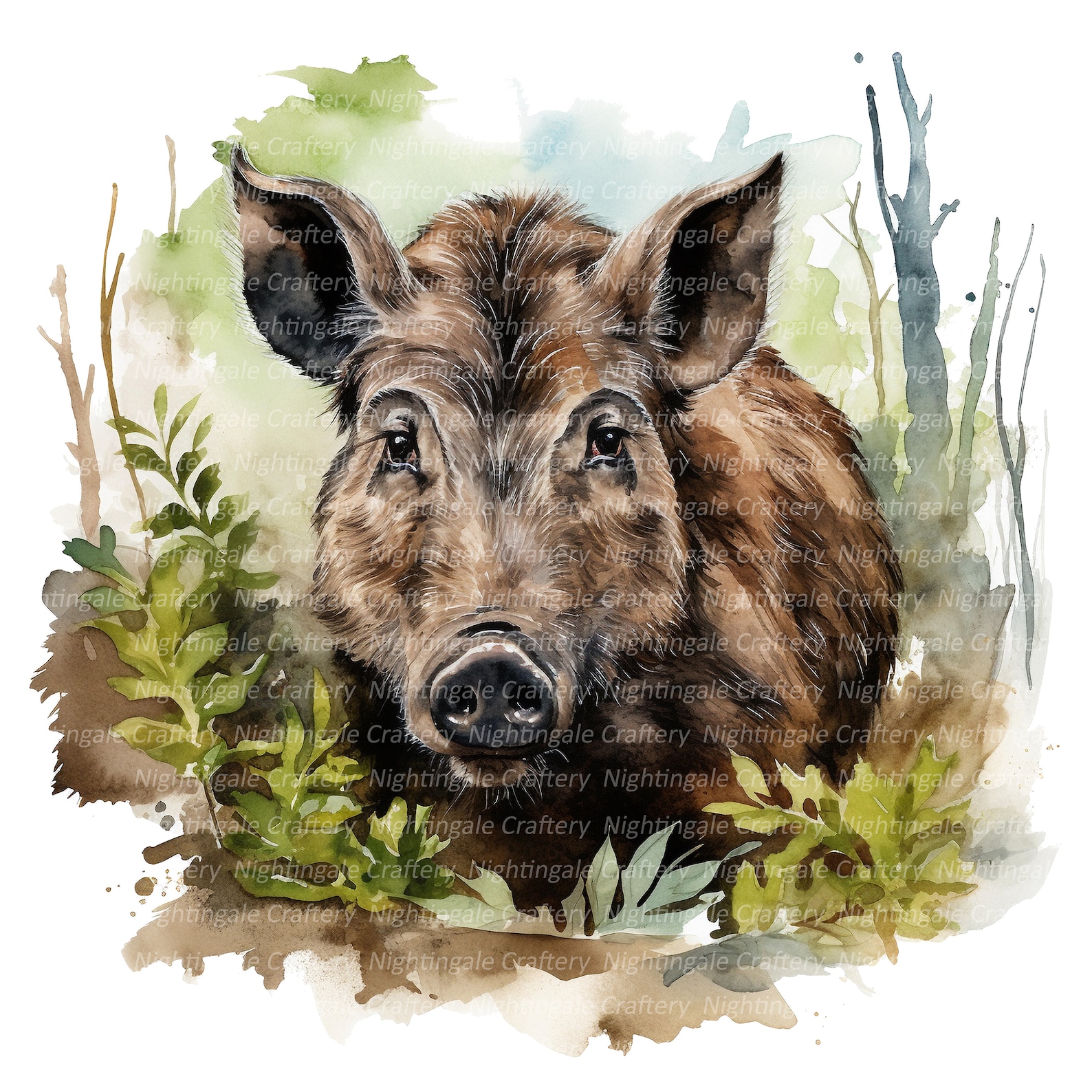 Wild Boar in Forest Clipart Printable Watercolor Clipart 10 - Etsy