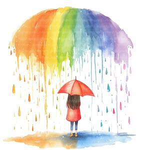 11 Girl and Rainbow Clipart, Nursery Rainbow, Printable Watercolor ...