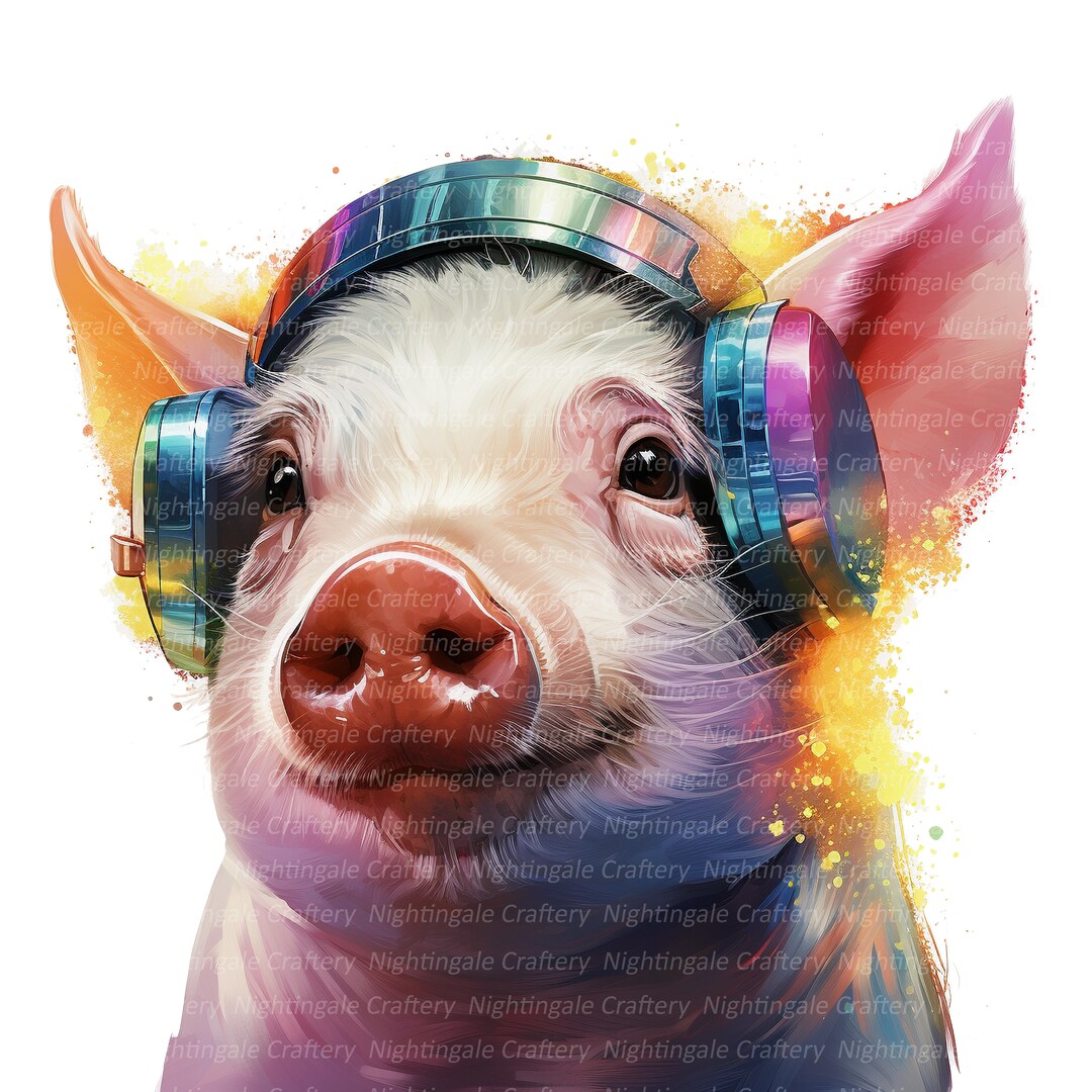 14 Cool Pigs, Disco Pigs Clipart, Cool Piglet, Printable Watercolor ...