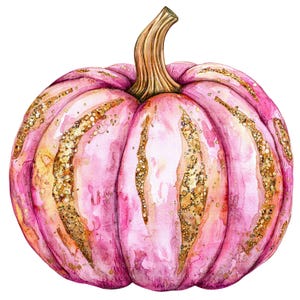 12 Pink Pumpkin Clipart, Abstract Pumpkin, Printable Watercolor Clipart ...