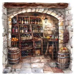 12 Wine Cellar Clipart, Wine Clipart, Printable Watercolor Clipart ...