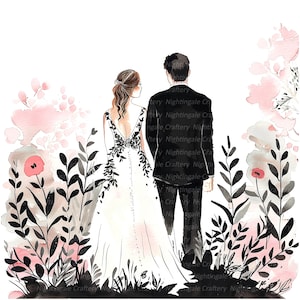 12 Abstract Wedding Couple Clipart, Printable Watercolor Clipart, High ...