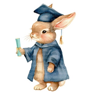 13 Graduation Bunny Clipart, Rabbit Clipart, Printable Watercolor ...