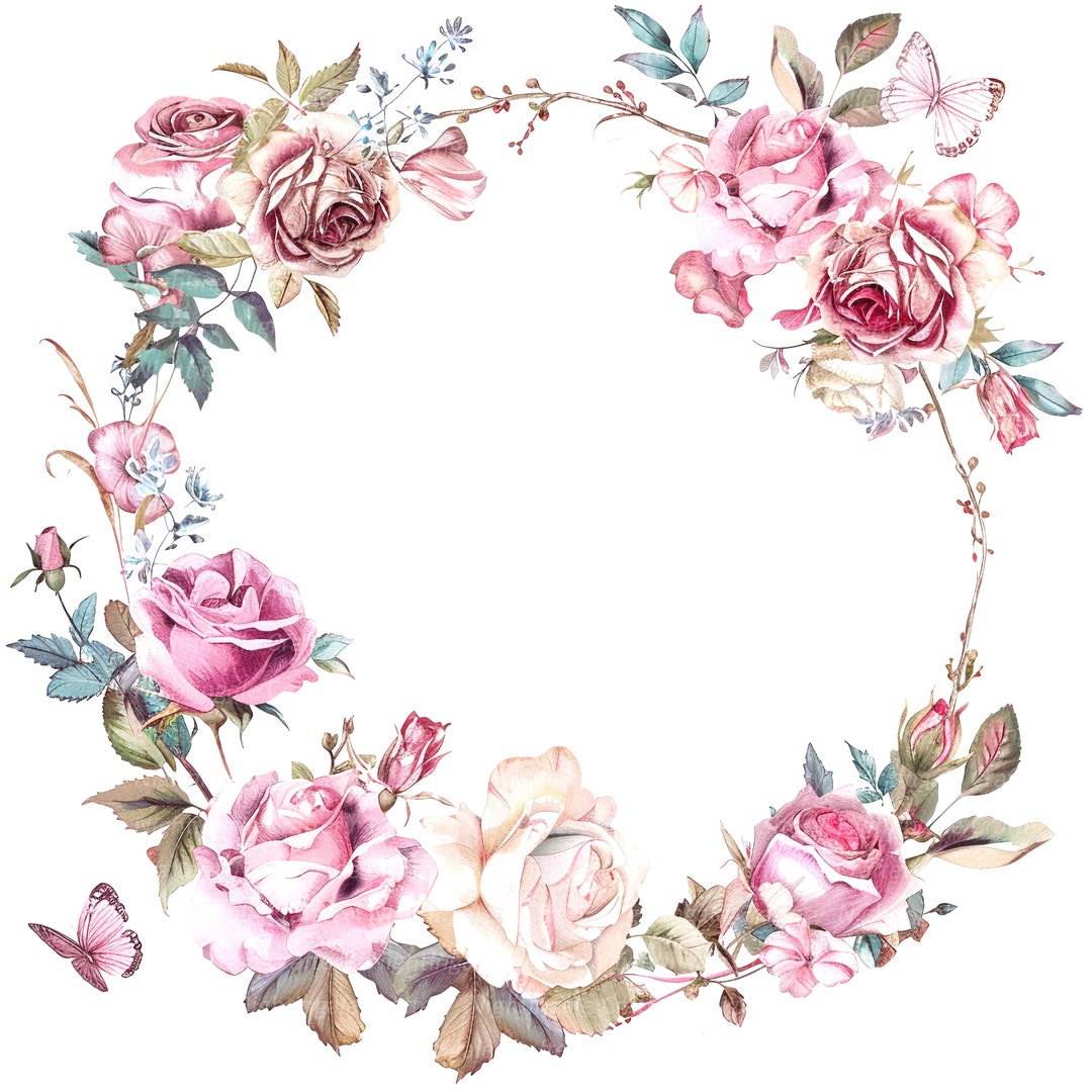 12 Floral Decors, Floral Frame, Roses, Digital Clipart, Watercolor ...